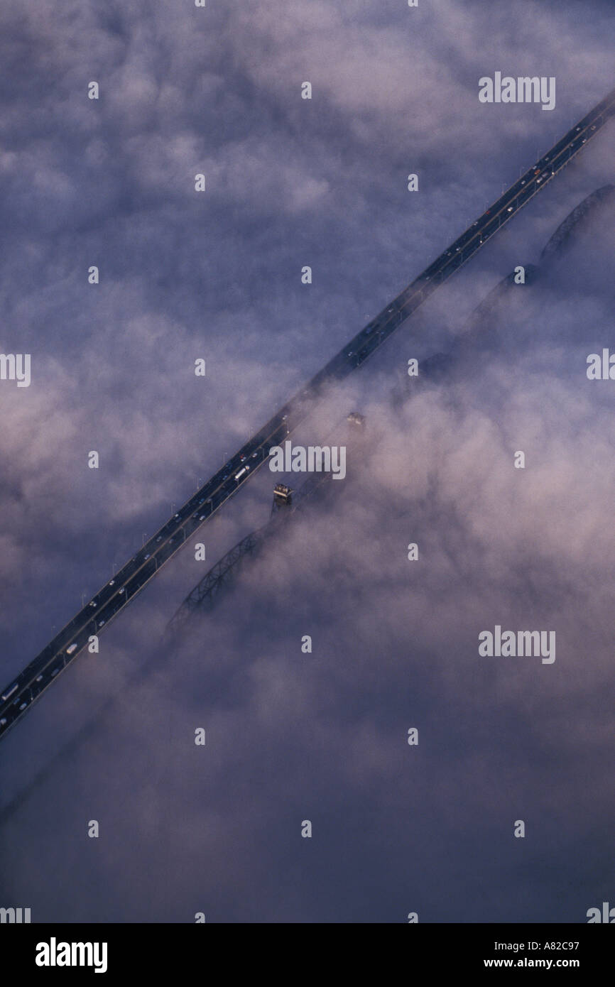 California, Benicia, Aerial view of Benicia Bridge in fog Stock Photo ...