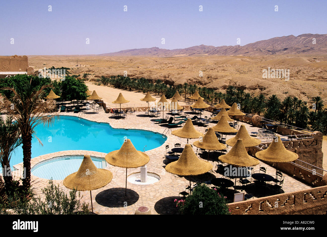 Tunisia, Southern Tunisia, oasis on a mountain, the Tamerza Palace ...