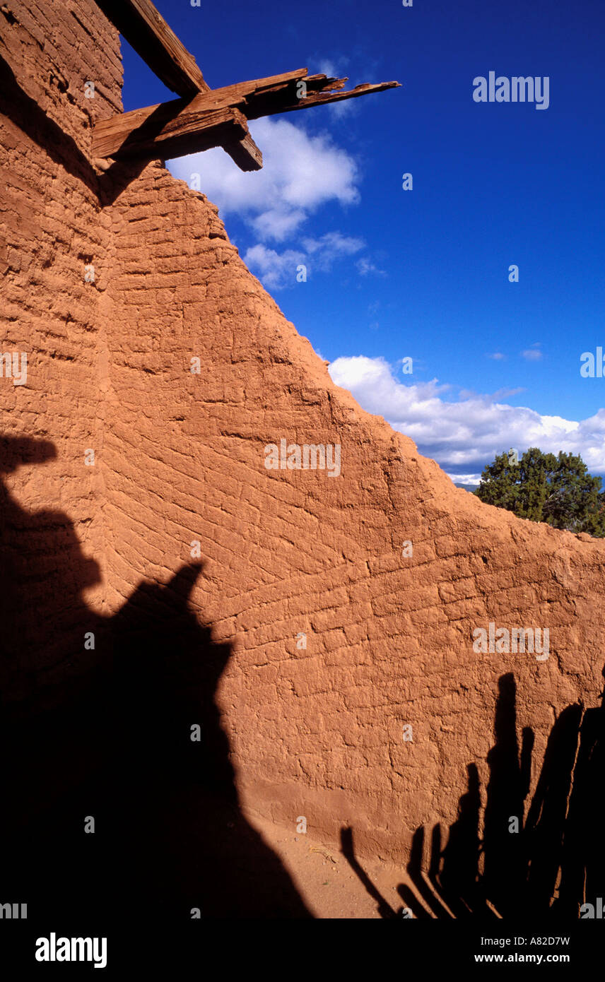 Wooden beams and adobe wall in the mission church at Pecos Pueblo Pecos ...