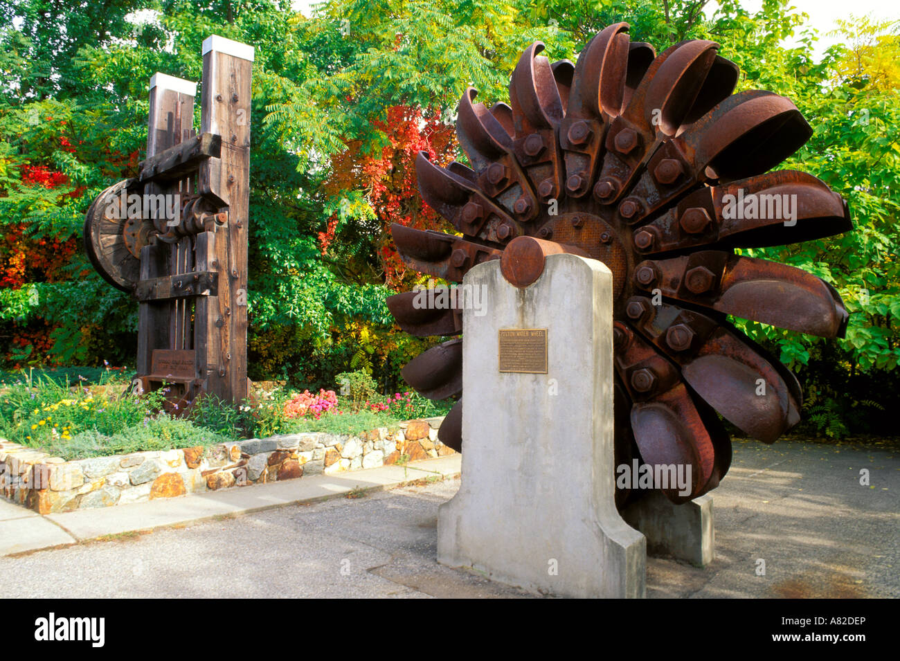 Pelton Wheel and Five Stamp Mill at the end of Main Street Nevada City ...