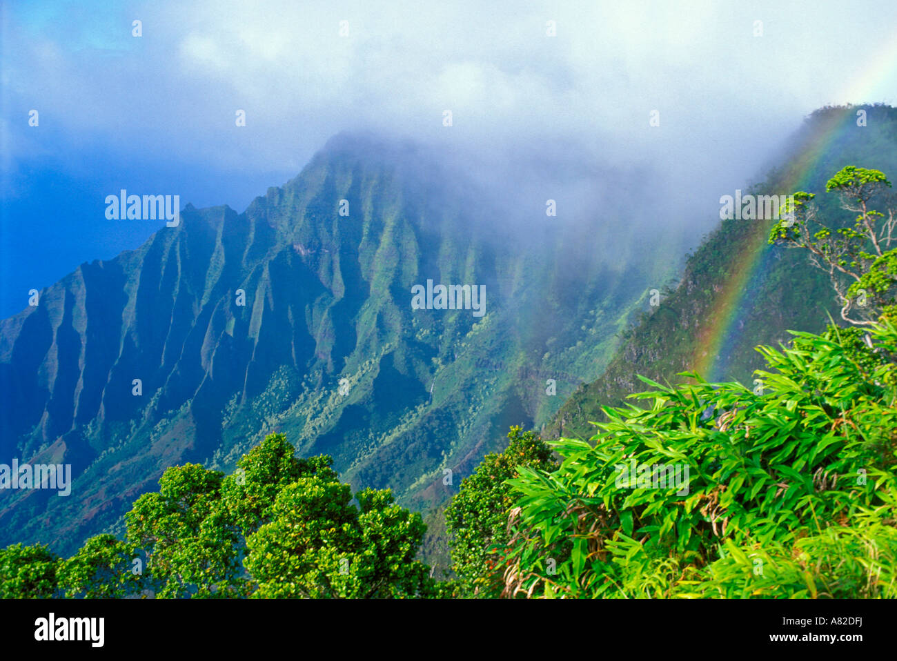 Rainbow over Kalalau Valley from Kalalau Lookout Kokee State Park ...