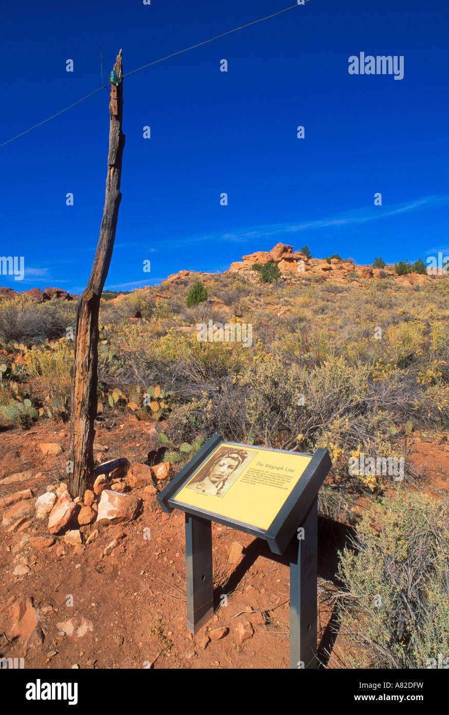 Telegraph pole and sign along the loop trail describing Arizona's first ...