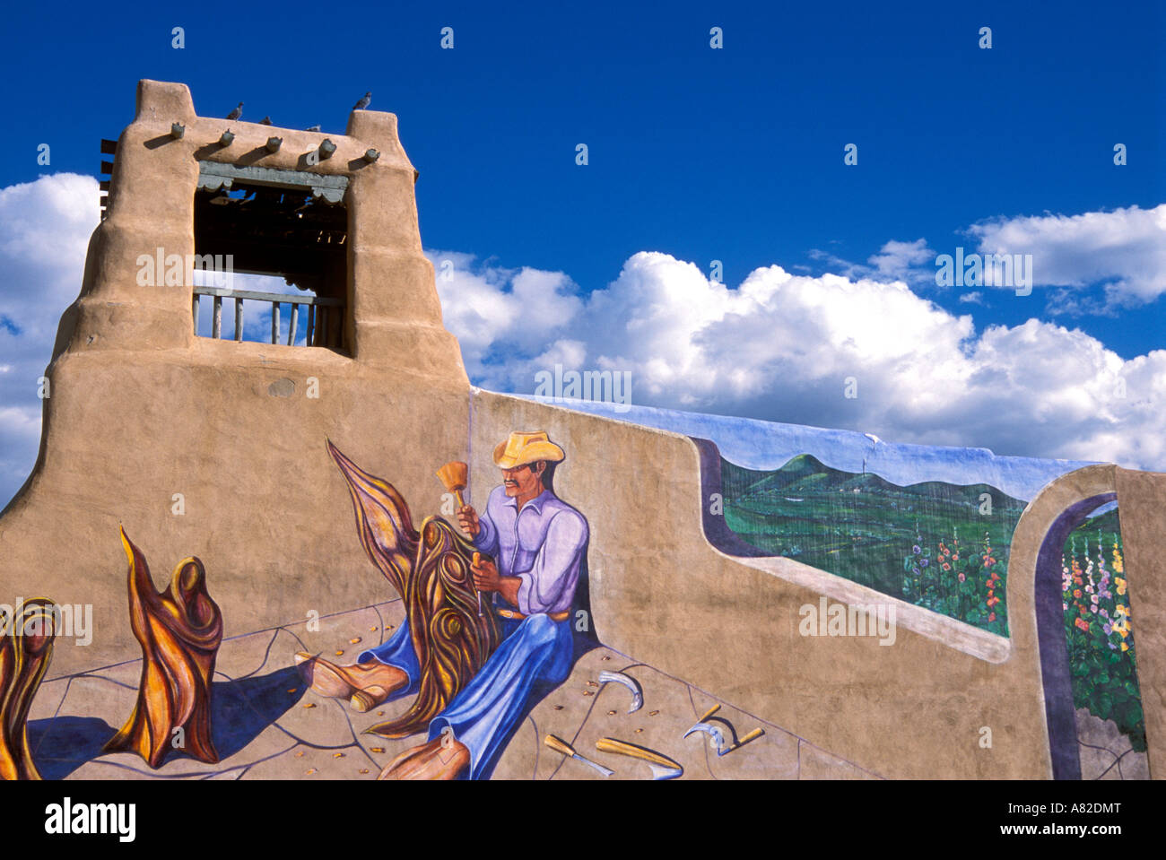 Mural titled Santeria de Nuevo Mexico by George Chacon near Taos Plaza ...