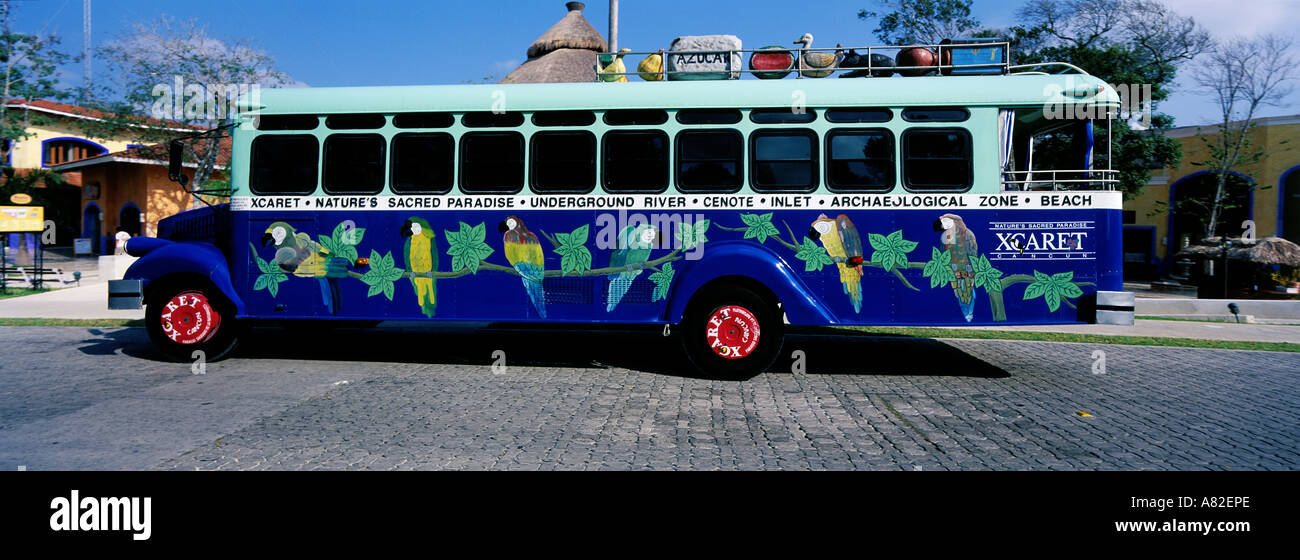 Mexico, Quintana Roo State, Riviera Maya, Playa del Carmen, tourist bus ...