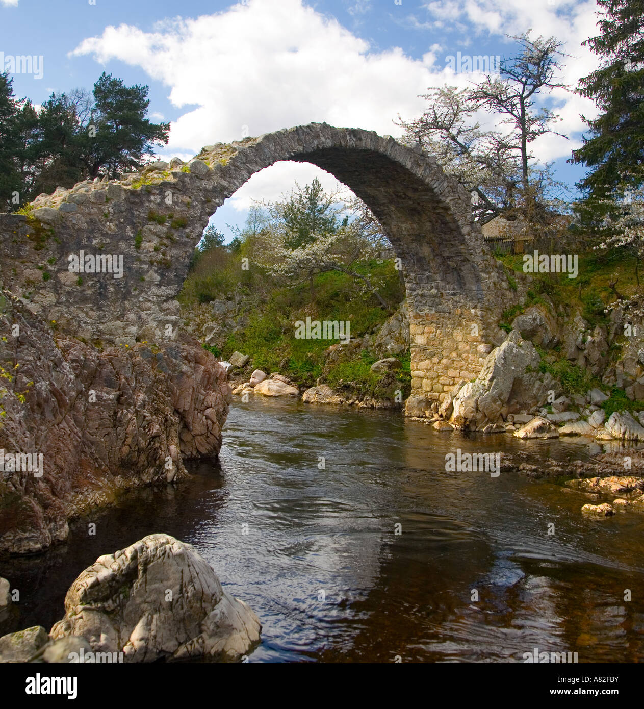 Old packhorse bridge over the river Dulnain at Carrbridge Scotland uk ...