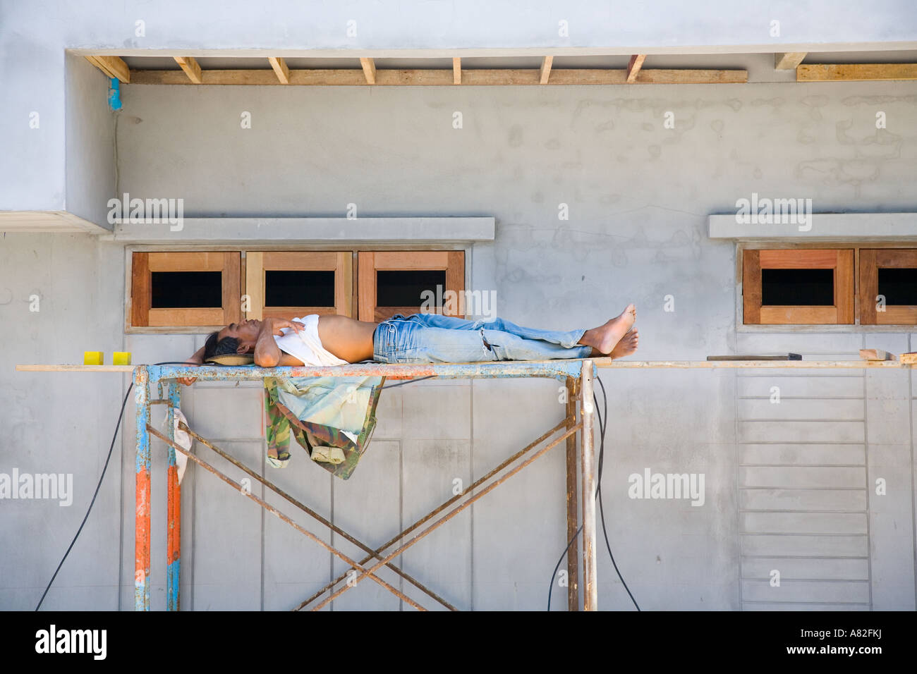Sleeping Workman on trestle table at Ko Phi Phi Don Thailand Stock ...