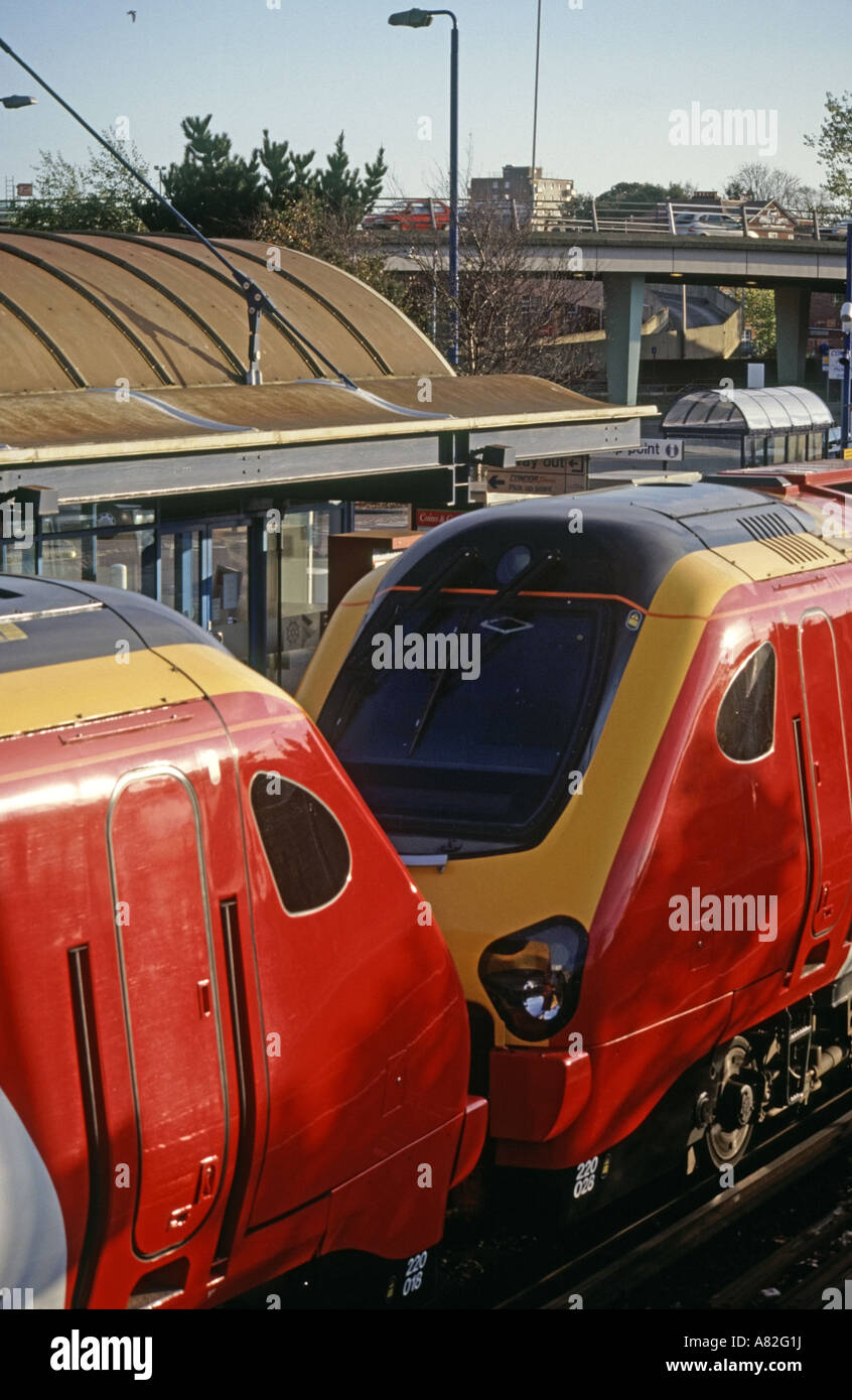 Two Virgin Voyager trains form an Intercity service at Poole, Dorset ...