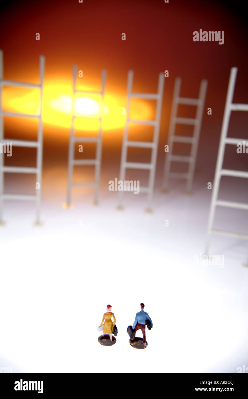 Two people in front of ladders Stock Photo - Alamy