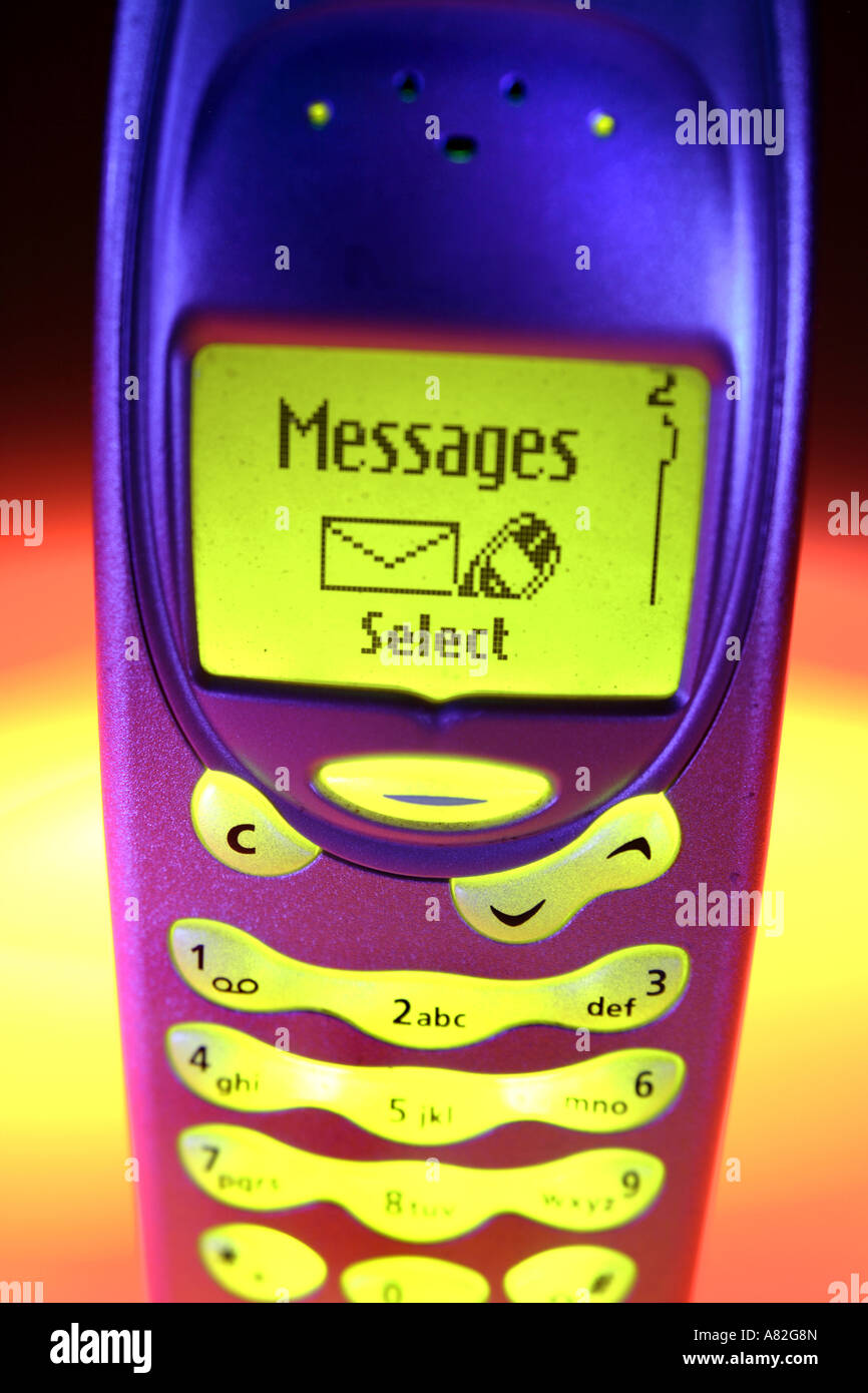 Mobile phone displaying messages on screen Stock Photo - Alamy