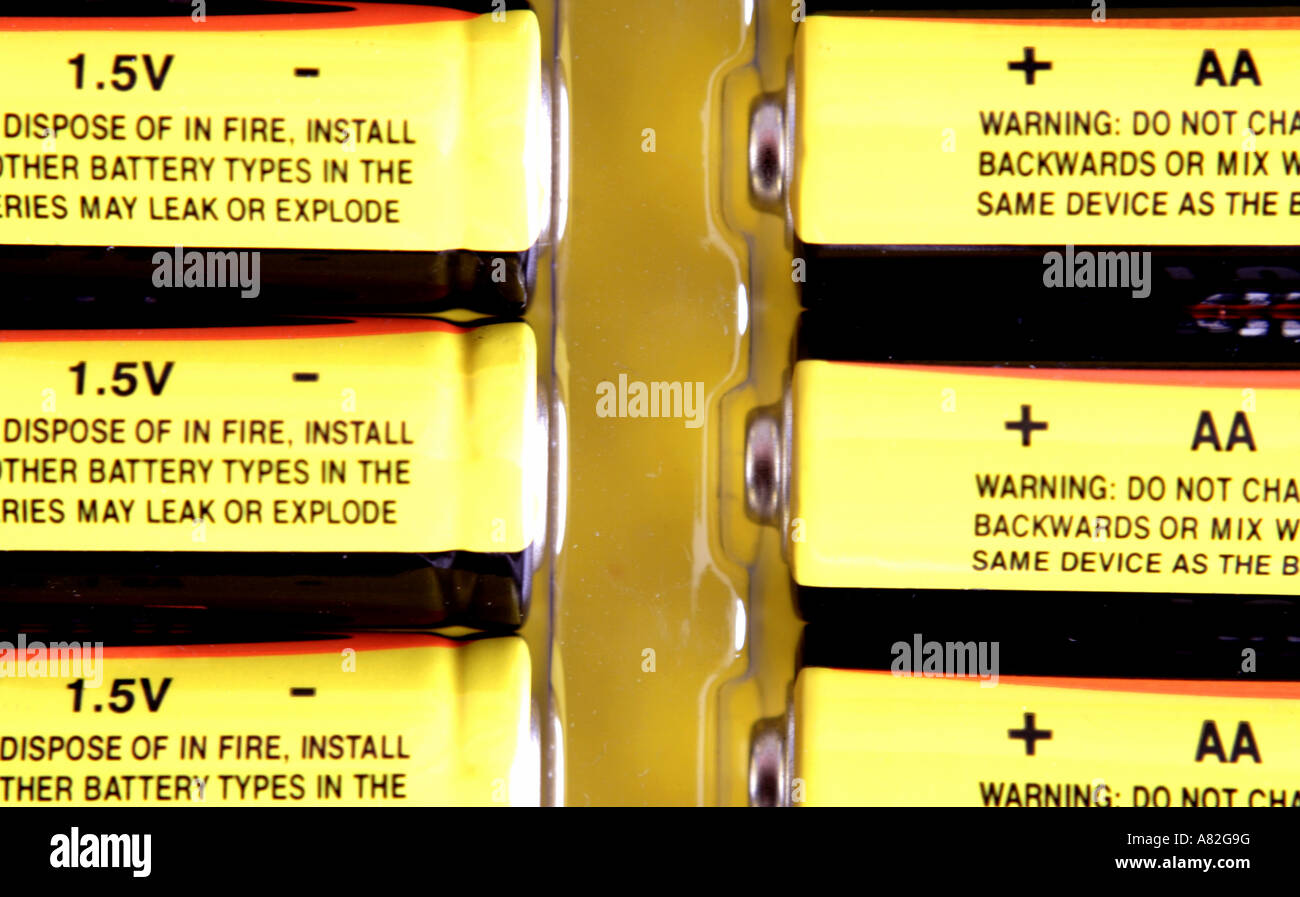 Close-up of AA size batteries in pack Stock Photo - Alamy