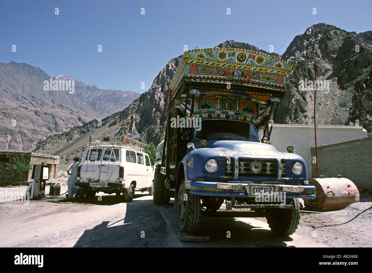 Pakistan Azad Kashmir Hunza Karakoram Highway lorry and Ford transit ...