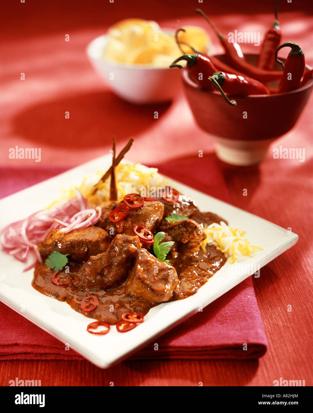 Indian curry rice and popadums hi-res stock photography and images - Alamy