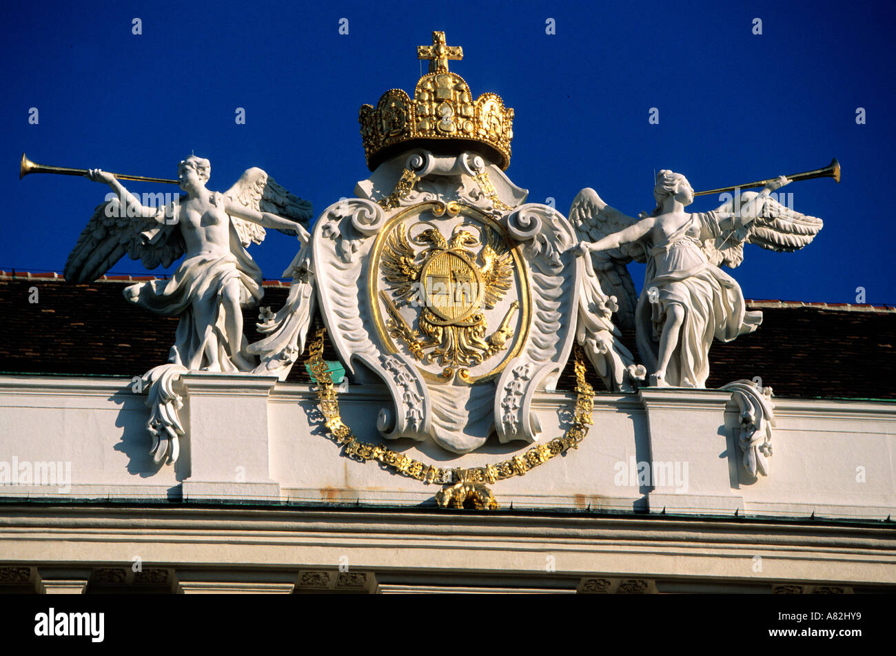 Austria, Vienna, Baroque statues next to the Castel's dome Stock Photo ...