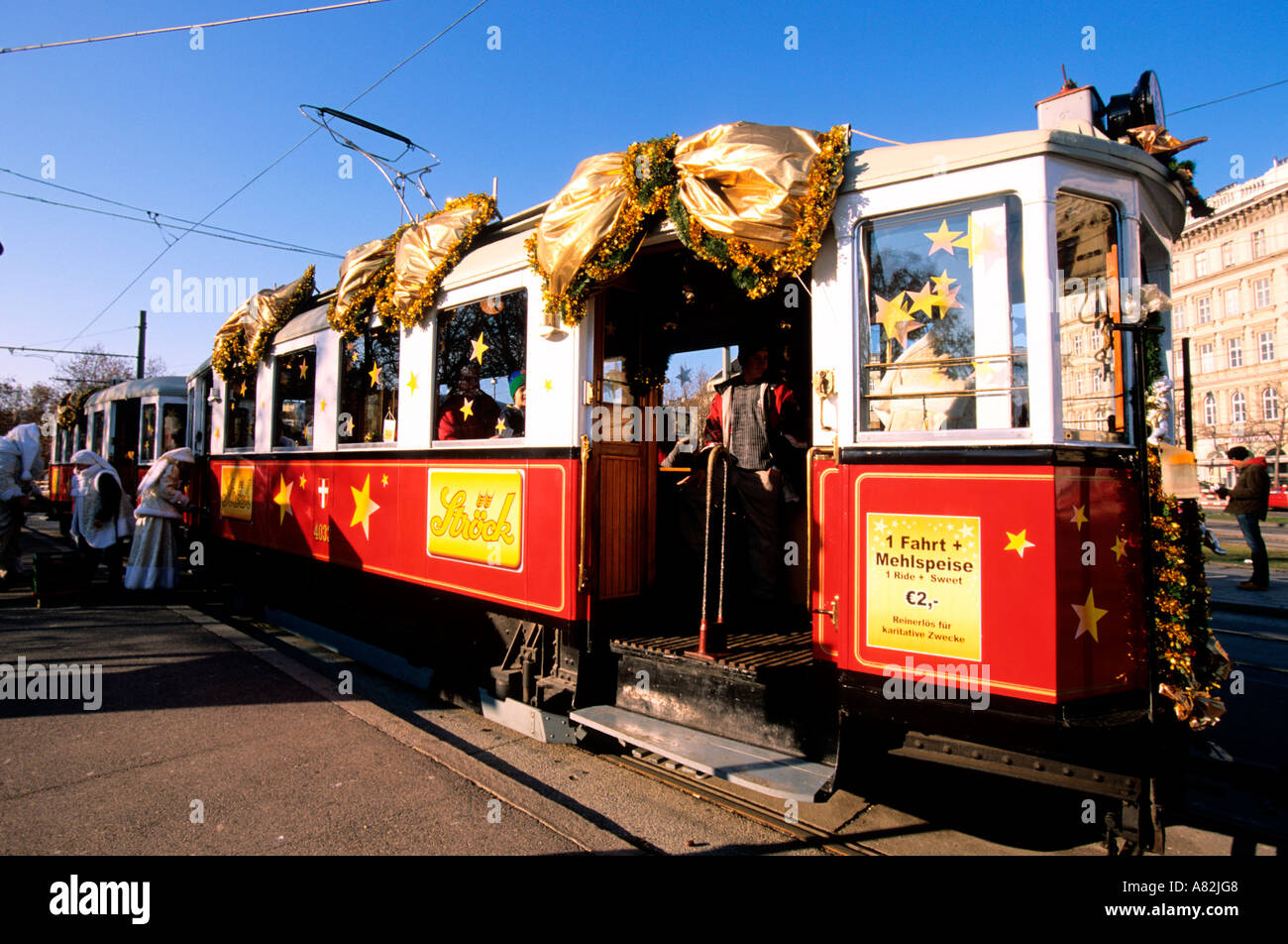 Austria, Vienna, the Santa Claus with his tram full of presents durint ...