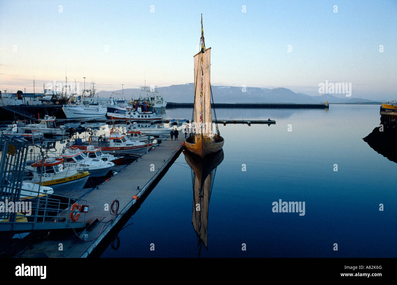 The viking ship Islendingur in Reykjavik harbour Iceland Stock Photo ...