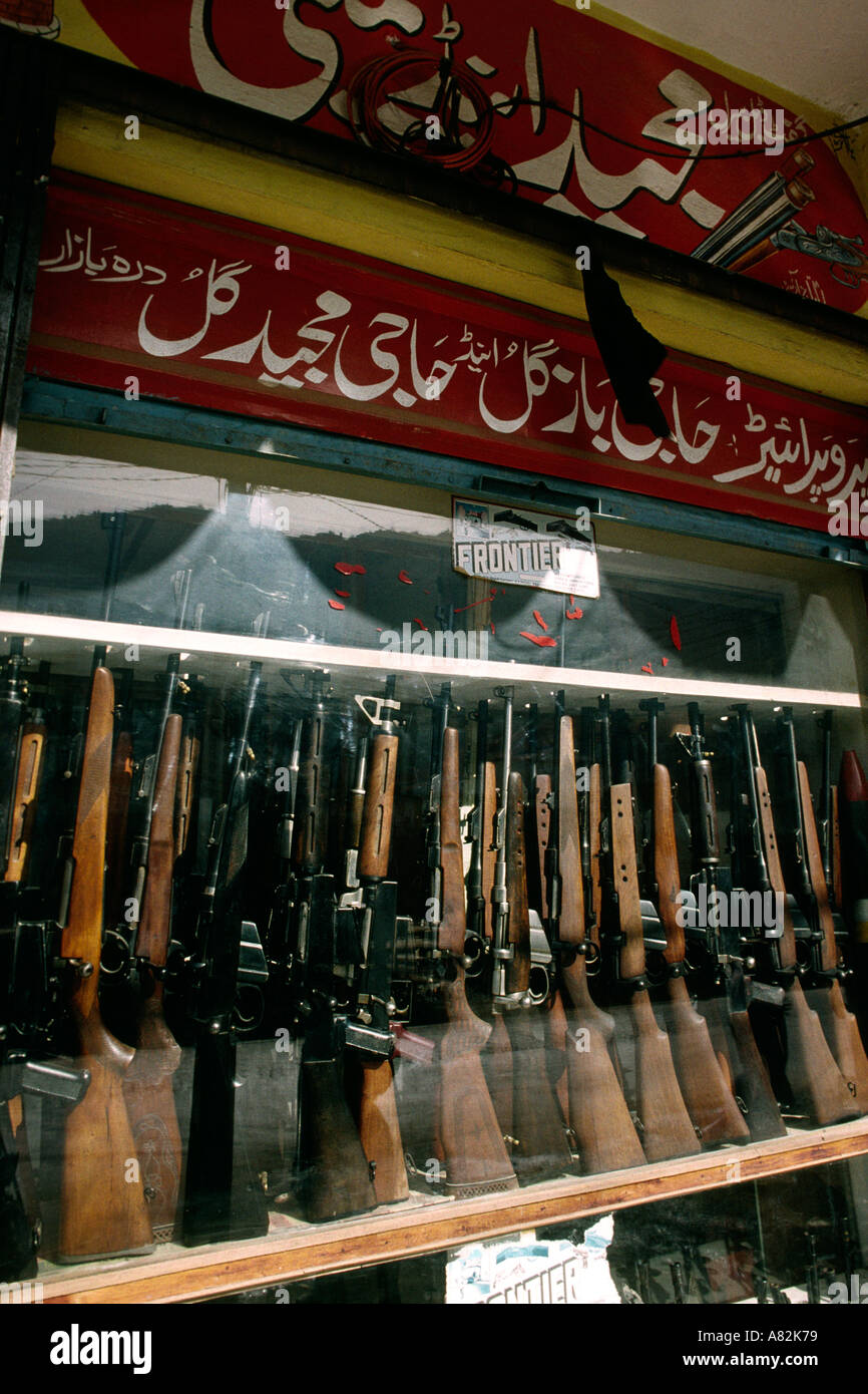 Pakistan NWFP Darra Adam Khel window of shop selling locally made guns ...