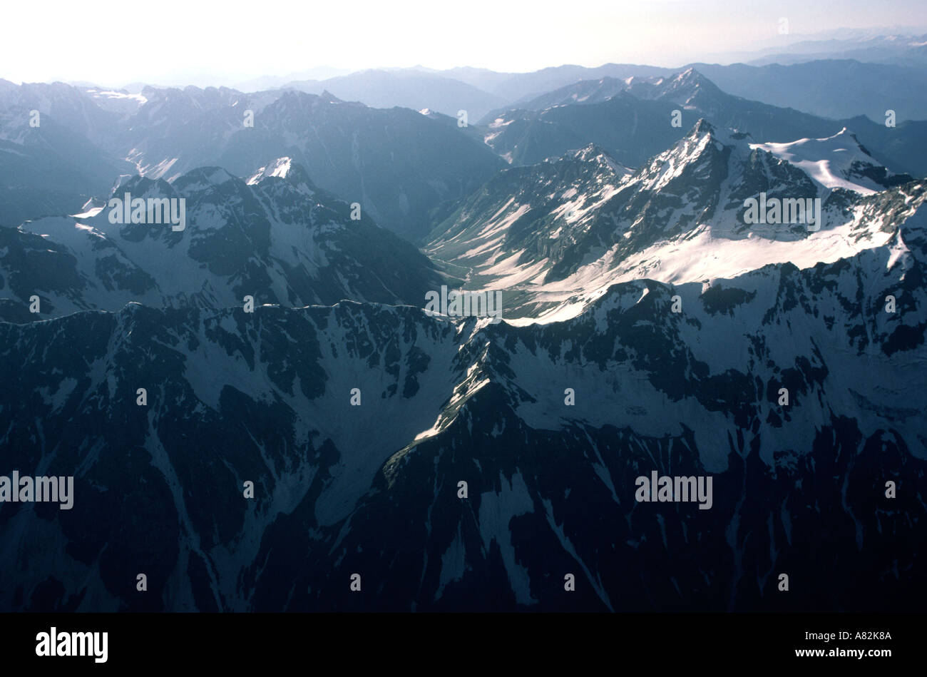 Pakistan Aerial North Karakoram mountains near Barbusar Pass from air ...