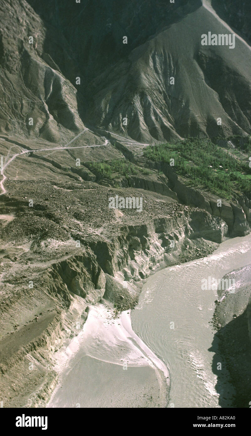 Pakistan Aerial North upper Indus river valley from the air Stock Photo ...