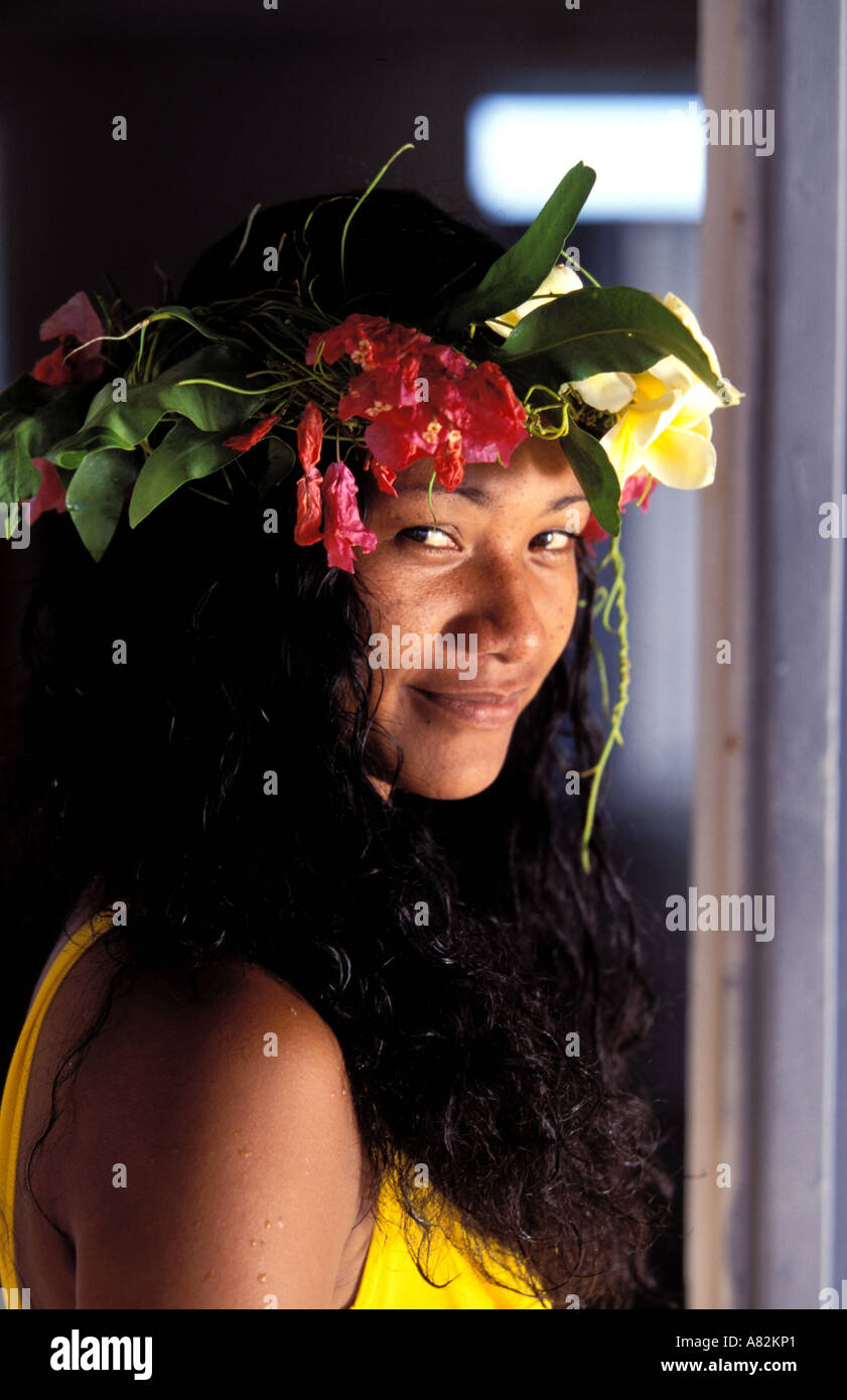 France, French Polynesia, Society archipelago, portrait of a beautiful ...