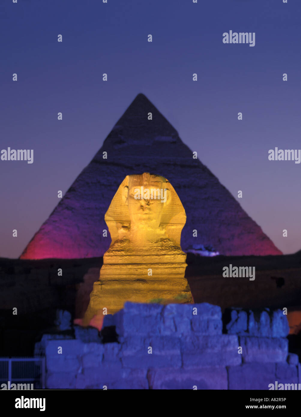 Sphinx at night light show Egypt Stock Photo - Alamy