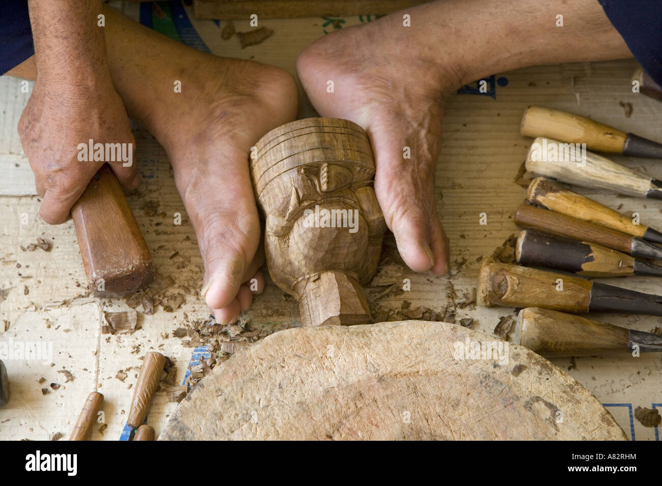 Wood Carver at Work Thailand Stock Photo - Alamy