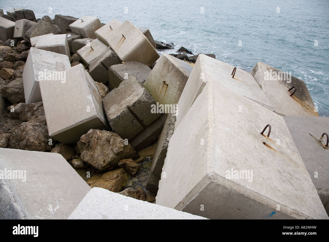 Breakwater concrete blocks protection coast hi-res stock photography ...