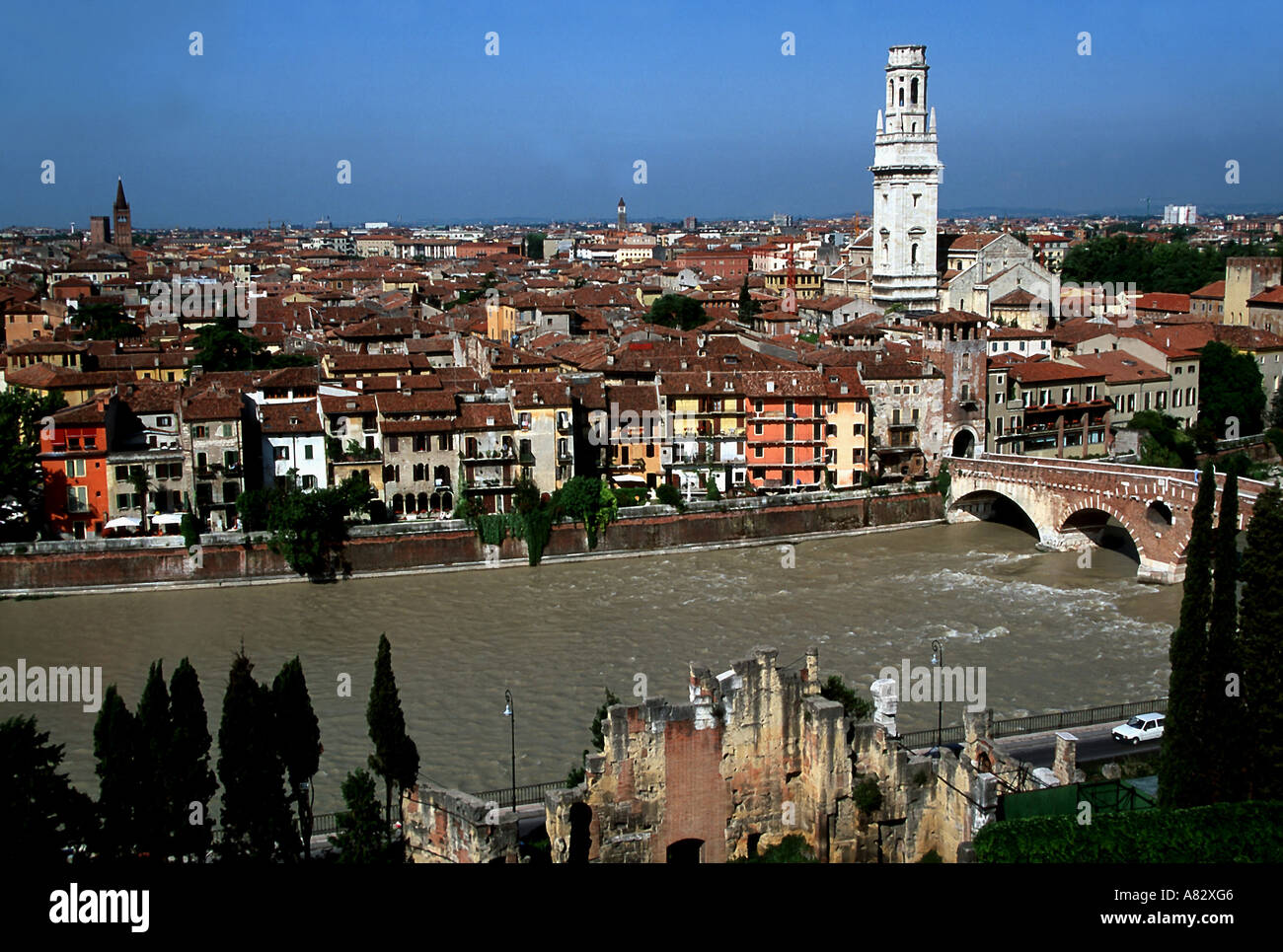 Italy, Venetia, Verona, overview of the city and the Adige river Stock ...