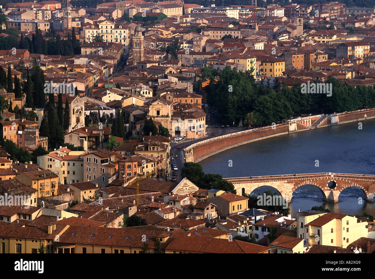 Italy, Venetia, Verona, overview of the city and the Adige river Stock ...