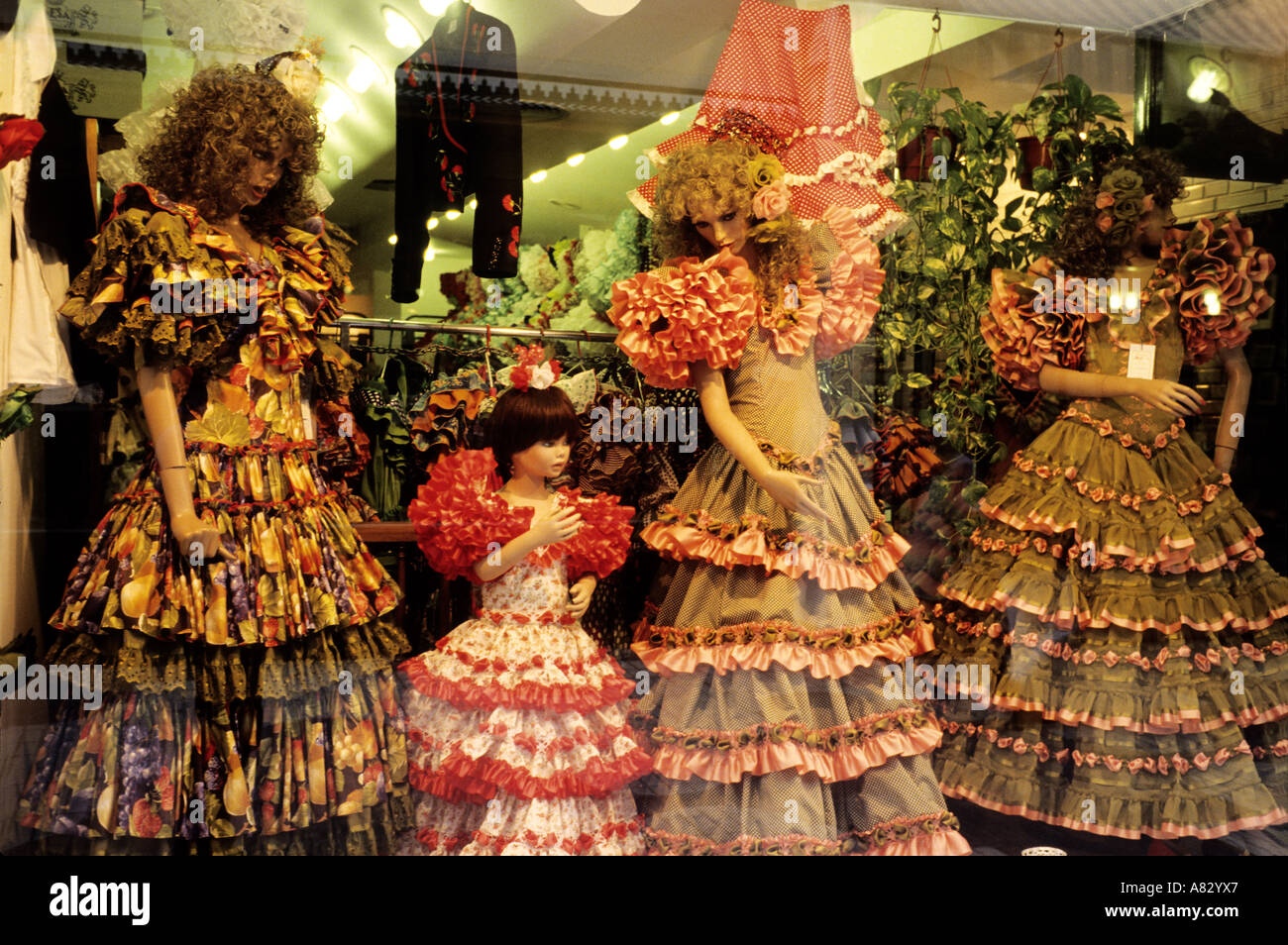 Spain, Andalusia, Sevilla, shop of typical dresses from Sevilla Stock ...