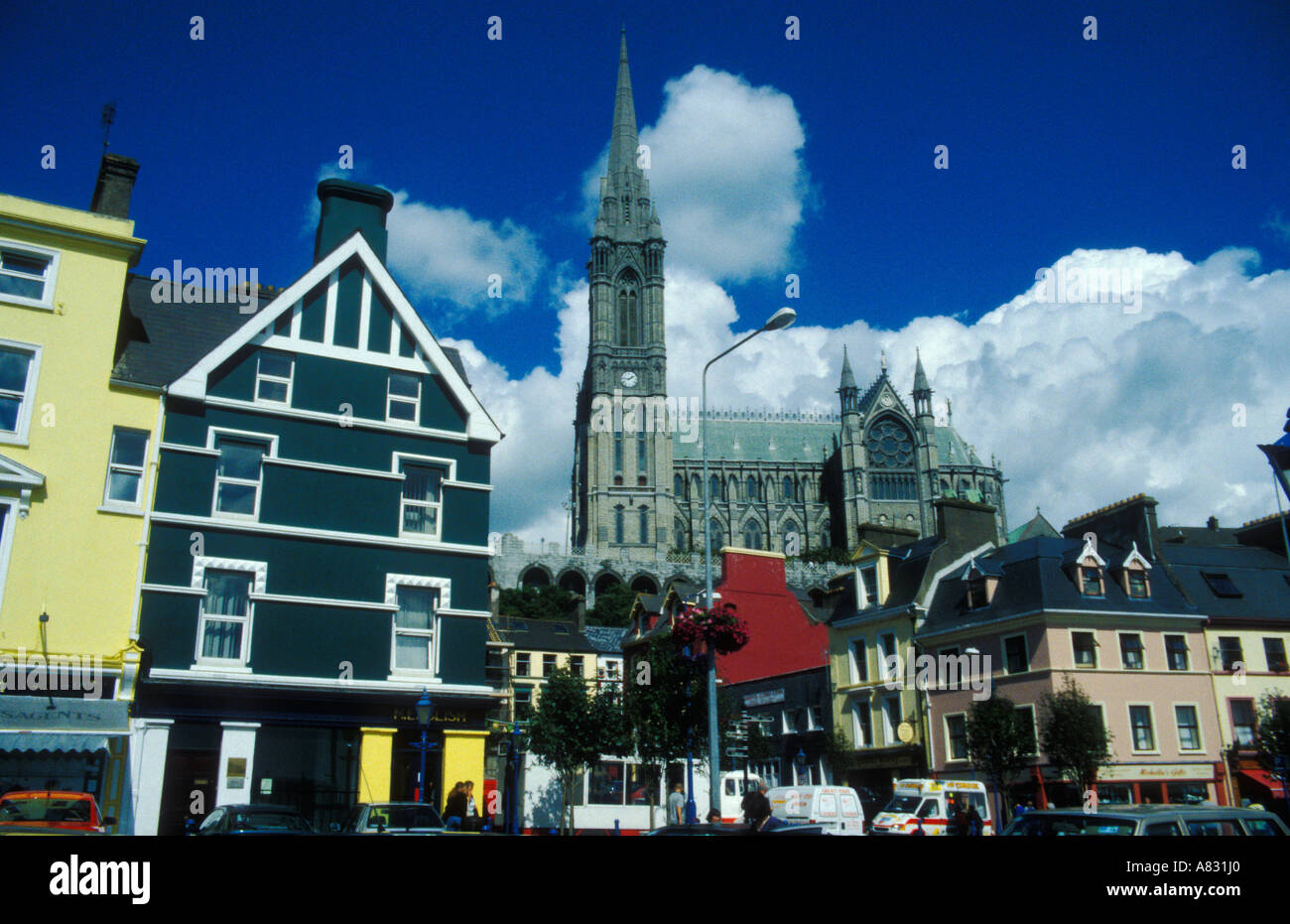 Cobh town centre with the Cathedral in County Cork Stock Photo - Alamy