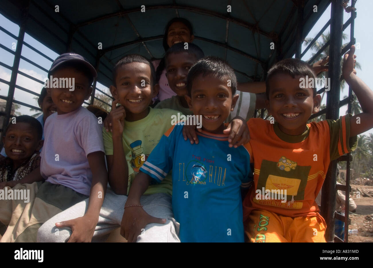 Children in the back of a truck, Telwatta, near Galle Sri Lanka ©Mark ...