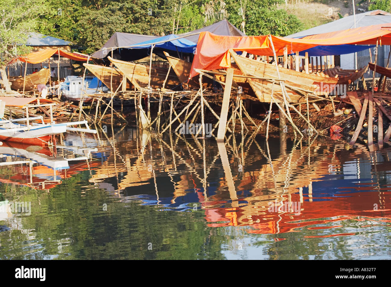 Reflection Of Boat Yard Stock Photo - Alamy