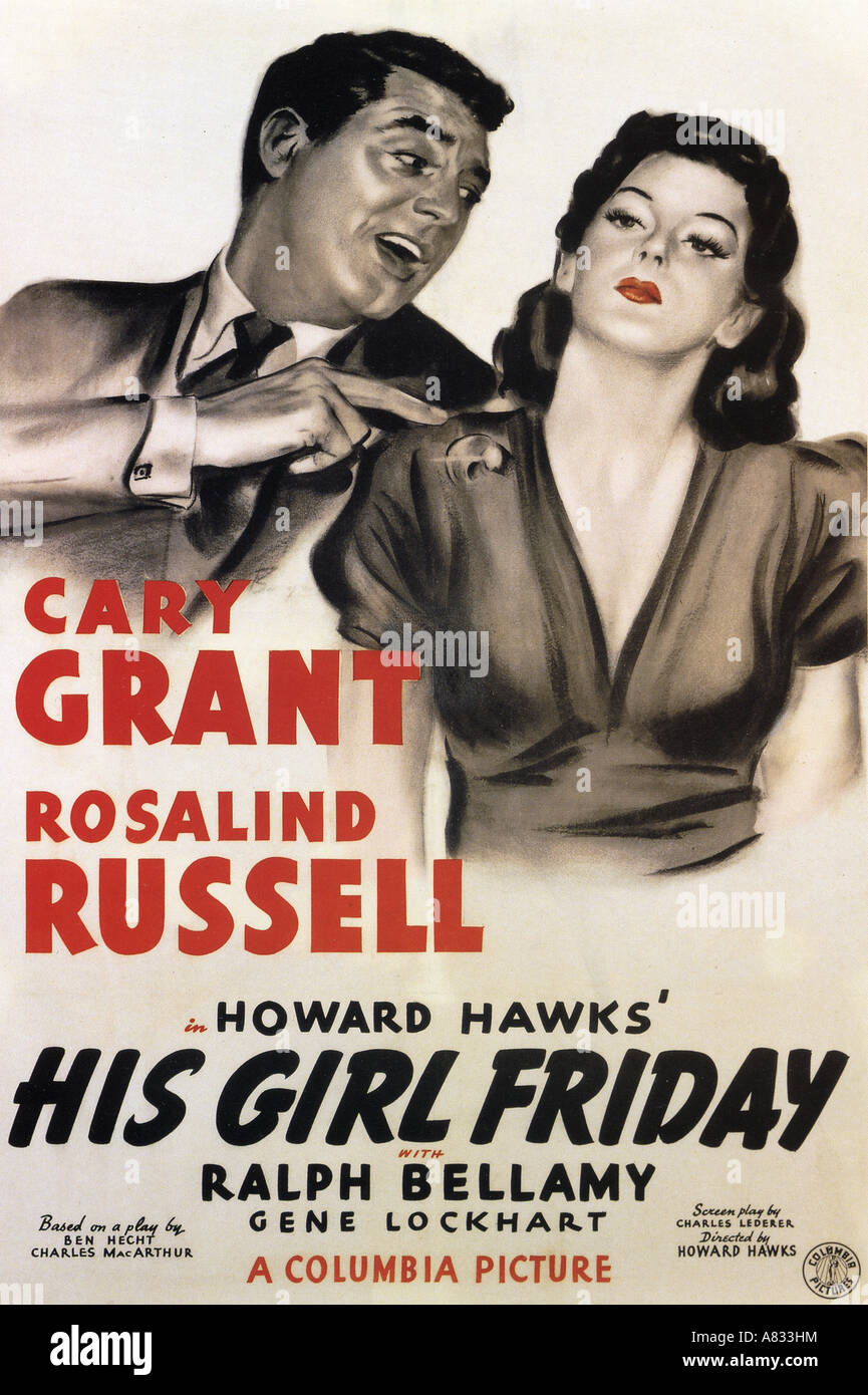 HIS GIRL FRIDAY - poster for 1940 Columbia film with Cary Grant and ...
