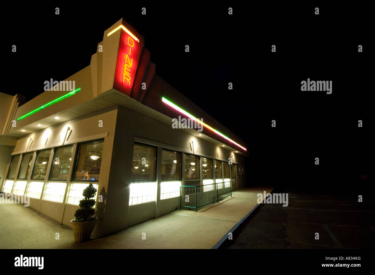 A corner of a diner at night; full description below Stock Photo - Alamy