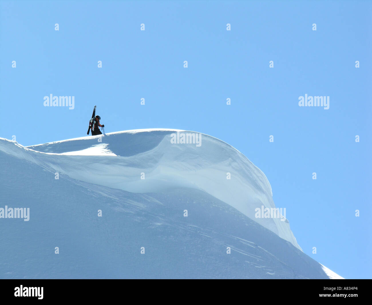 cornice walk Cerro Bayo skiing and ski touring South America Stock ...