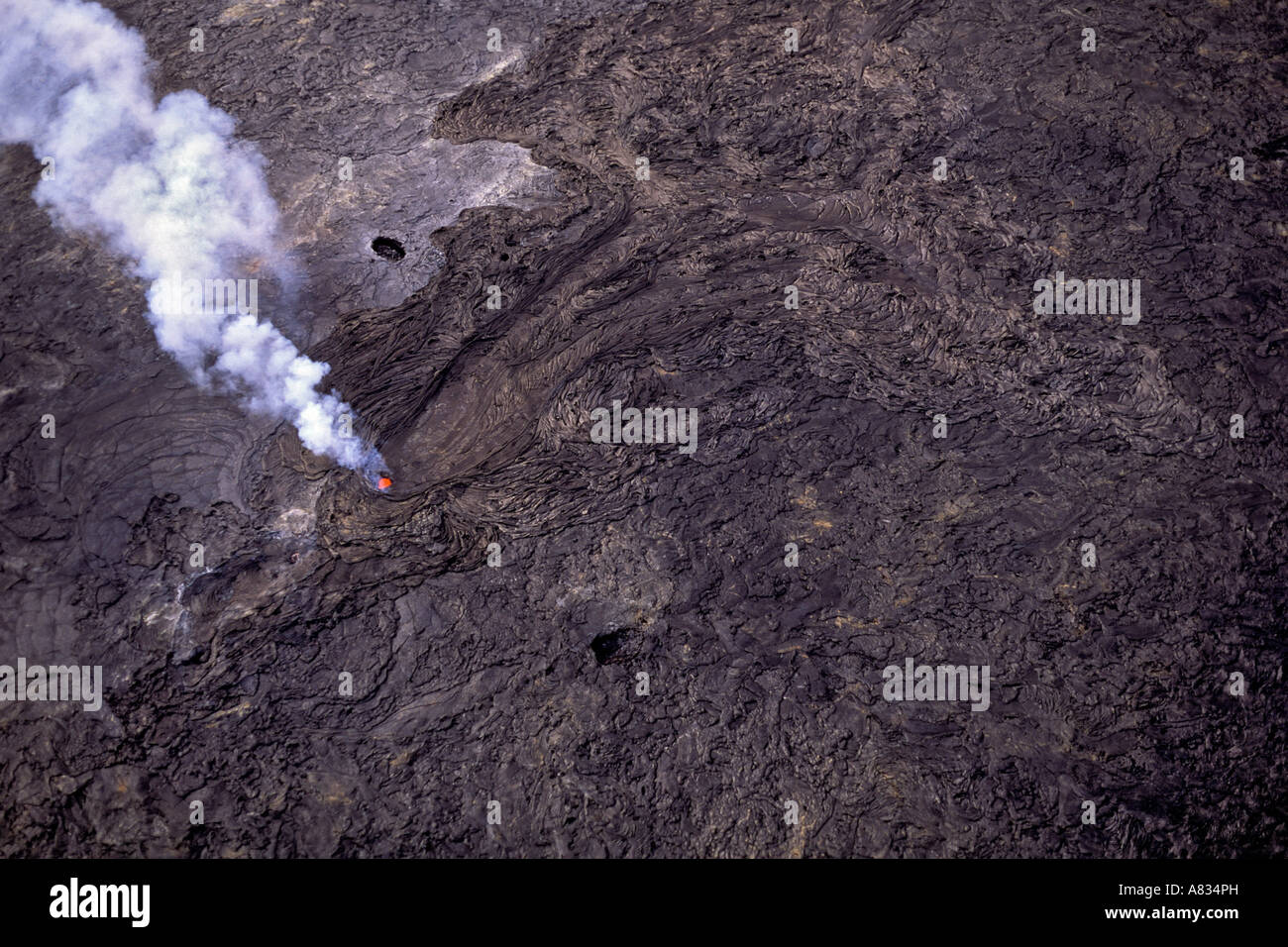 An aerial view of a lava tube skylight, Volcanos National Park, Hawaii ...