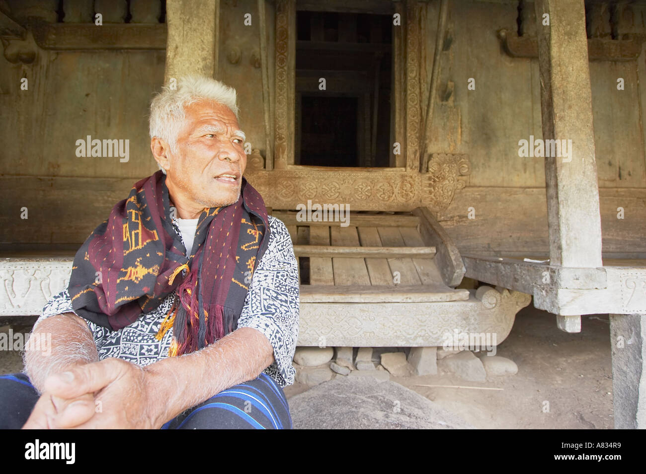 Village Chief Sitting Outside Traditional Meeting Hall Stock Photo - Alamy