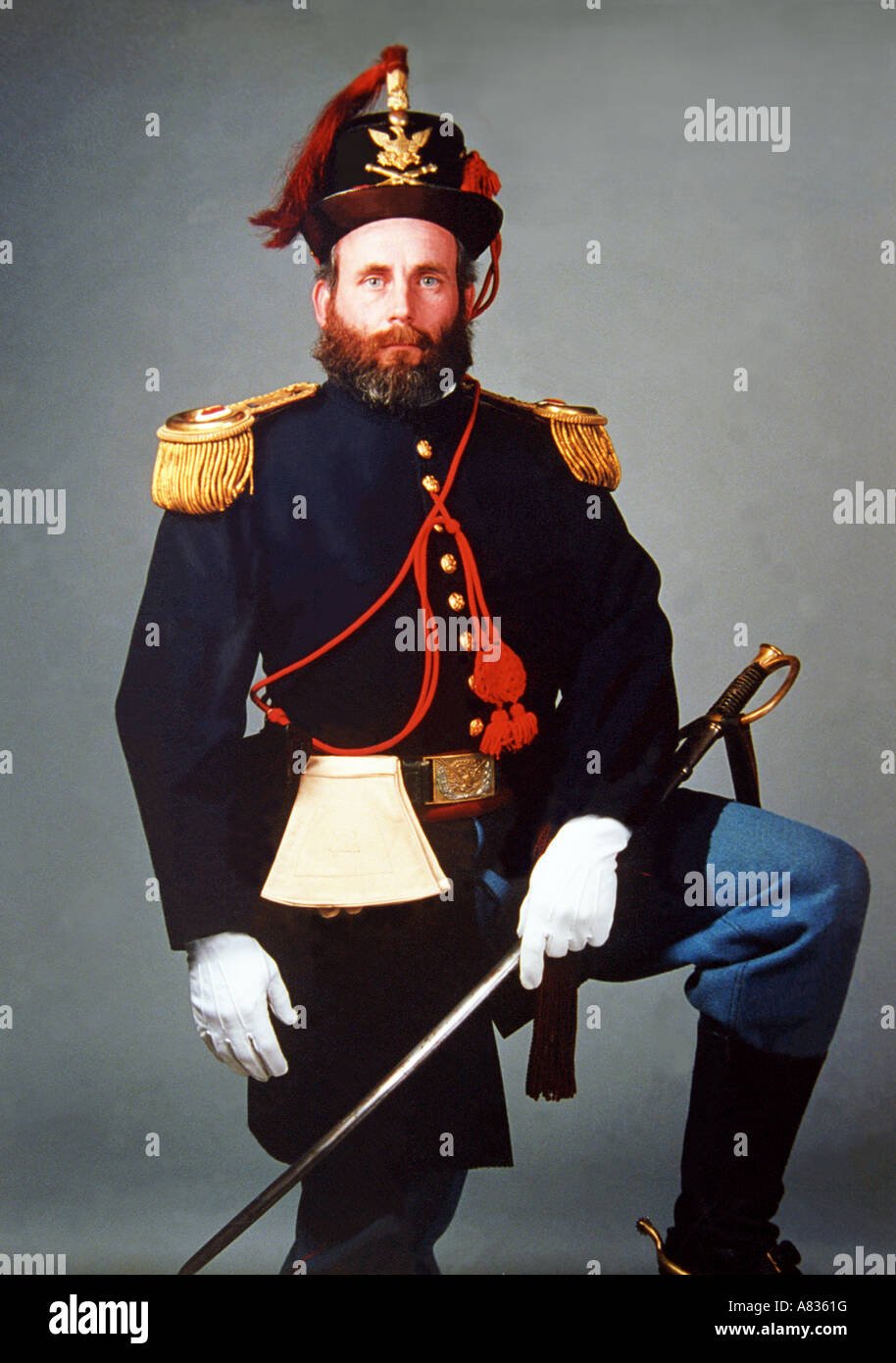 Historian Tom Clemens models a Union calvery oficer s uniform Stock ...