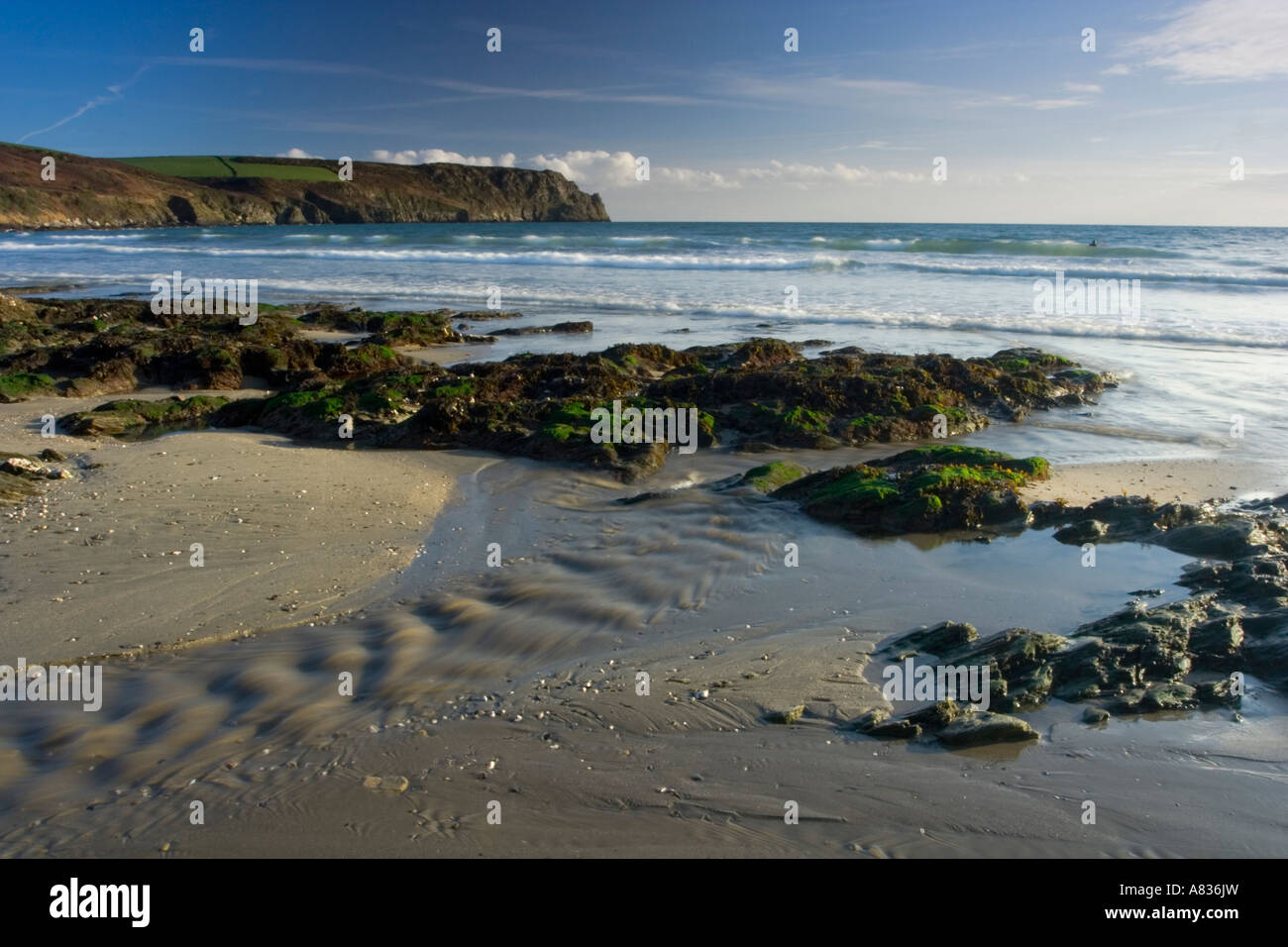 Carne Beach on the Roseland Peninsula Cornwall UK with Nare Head in the ...