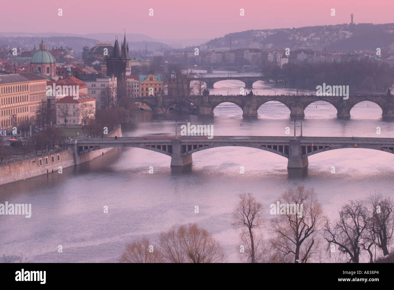The Vltava River through Prague and the Charles Bridge Stock Photo - Alamy