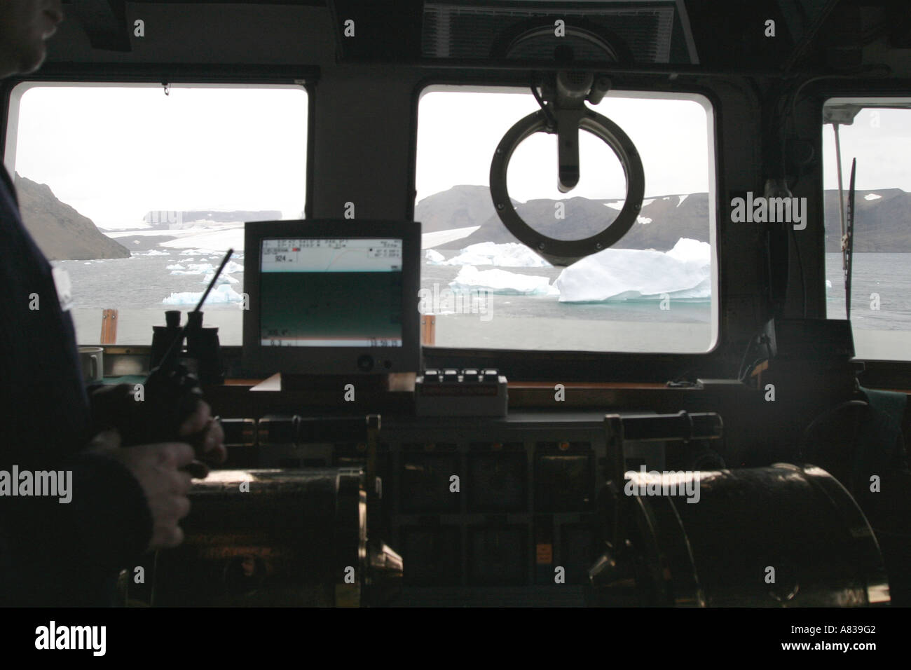 Captains view from the bridge of an icebreaker in the Antarctica Stock ...