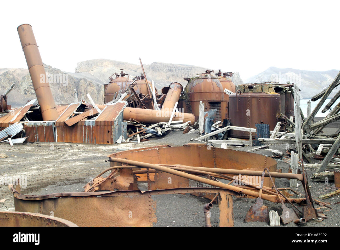Remains of the first land based whale processing plant in Antarctica at ...