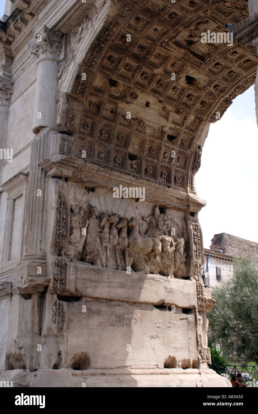 Stone carvings in the Arch of Titus at the Forum Rome Stock Photo - Alamy