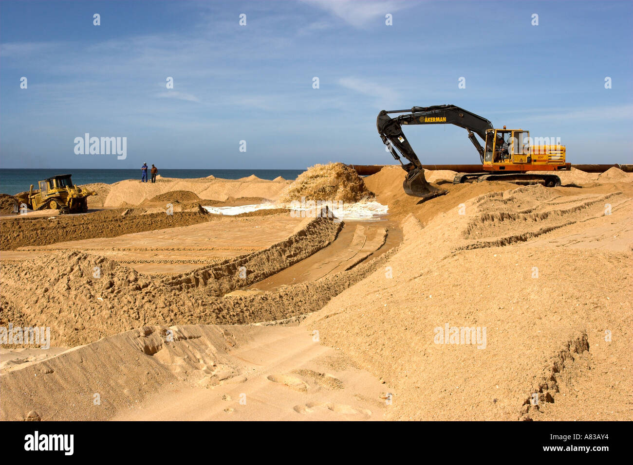 Refurbishment of a beach with fresh sand pumped from the seabed to ...