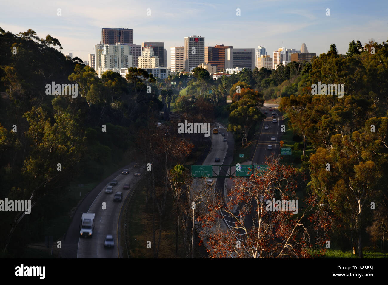 The downtown skyline from the Cabrillo Bridge Balboa Park San Diego ...