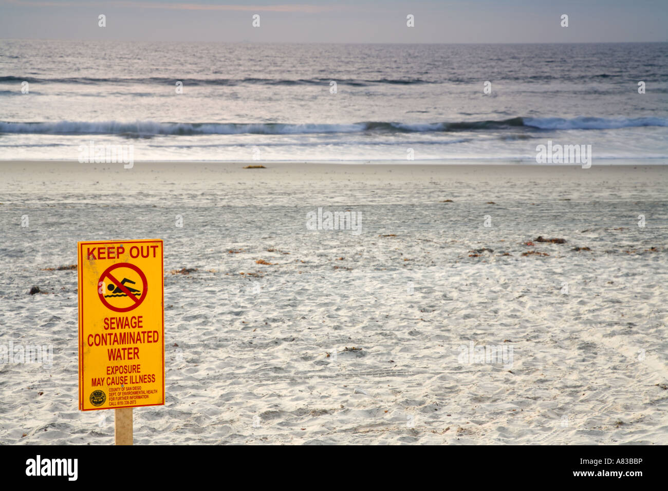 Contaminated water sign at Imperial Beach Municipal Pier San Diego ...