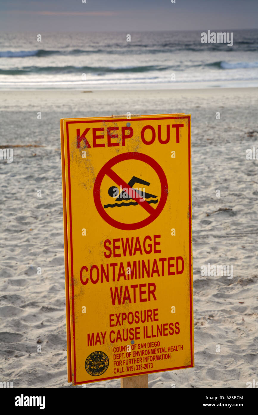 Contaminated water sign at Imperial Beach Municipal Pier San Diego ...