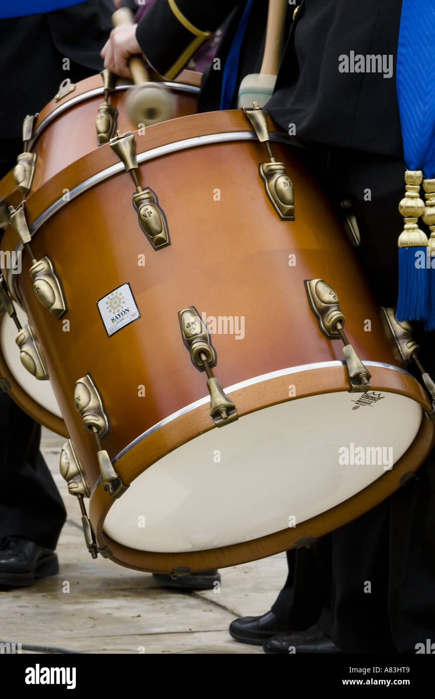 Drum of band member in Plaza Arenal Bilbao Pais Vasco Basque Country ...