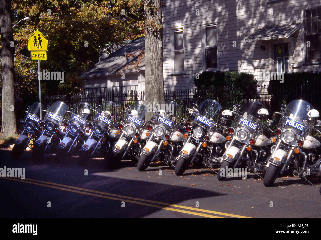 Police motor cycles parked in a row Stock Photo - Alamy
