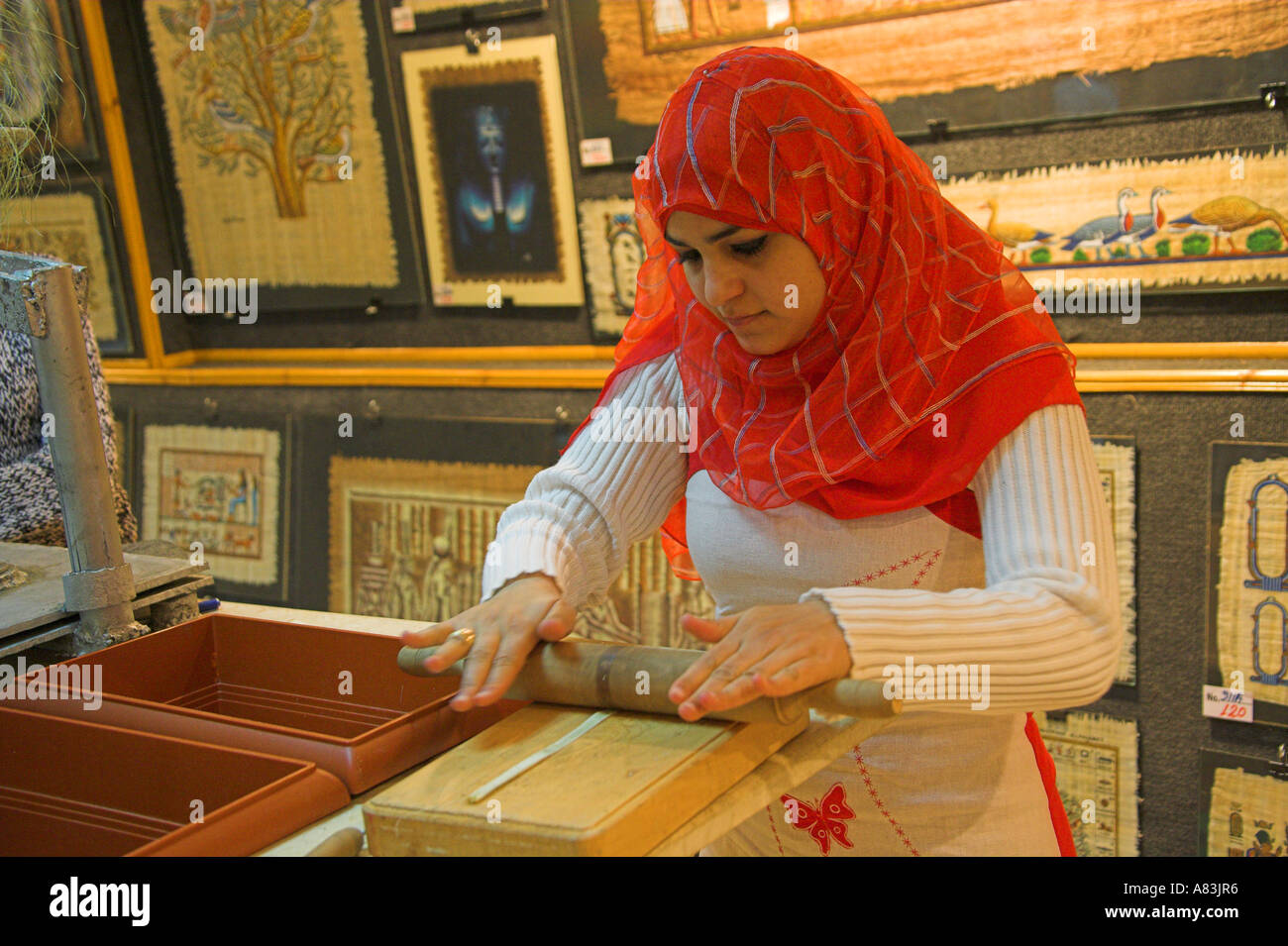 Egyptian Woman Demonstrating the Art of Paper Making at the Papyrus ...